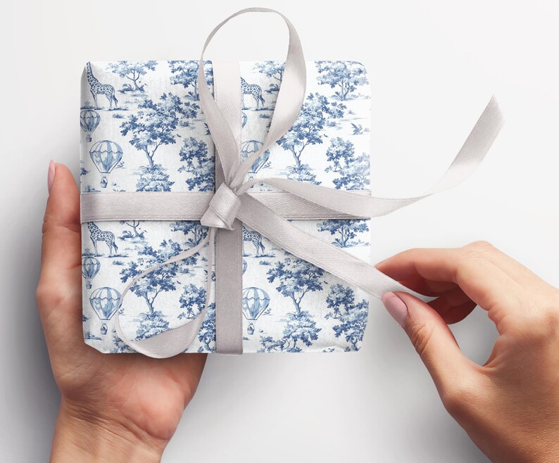 Blue Toile Wrapping Paper Circus Wrapping Paper Roll Baby Boy Gift ...