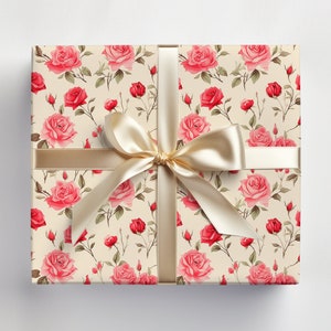 Red Roses Wrapping Paper Roll Red Rose Gift Wrap Roll, English Roses ...