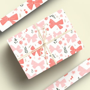Pink Bows Wrapping Paper Cute Pink Bows Gift Wrapping for Baby Girl ...