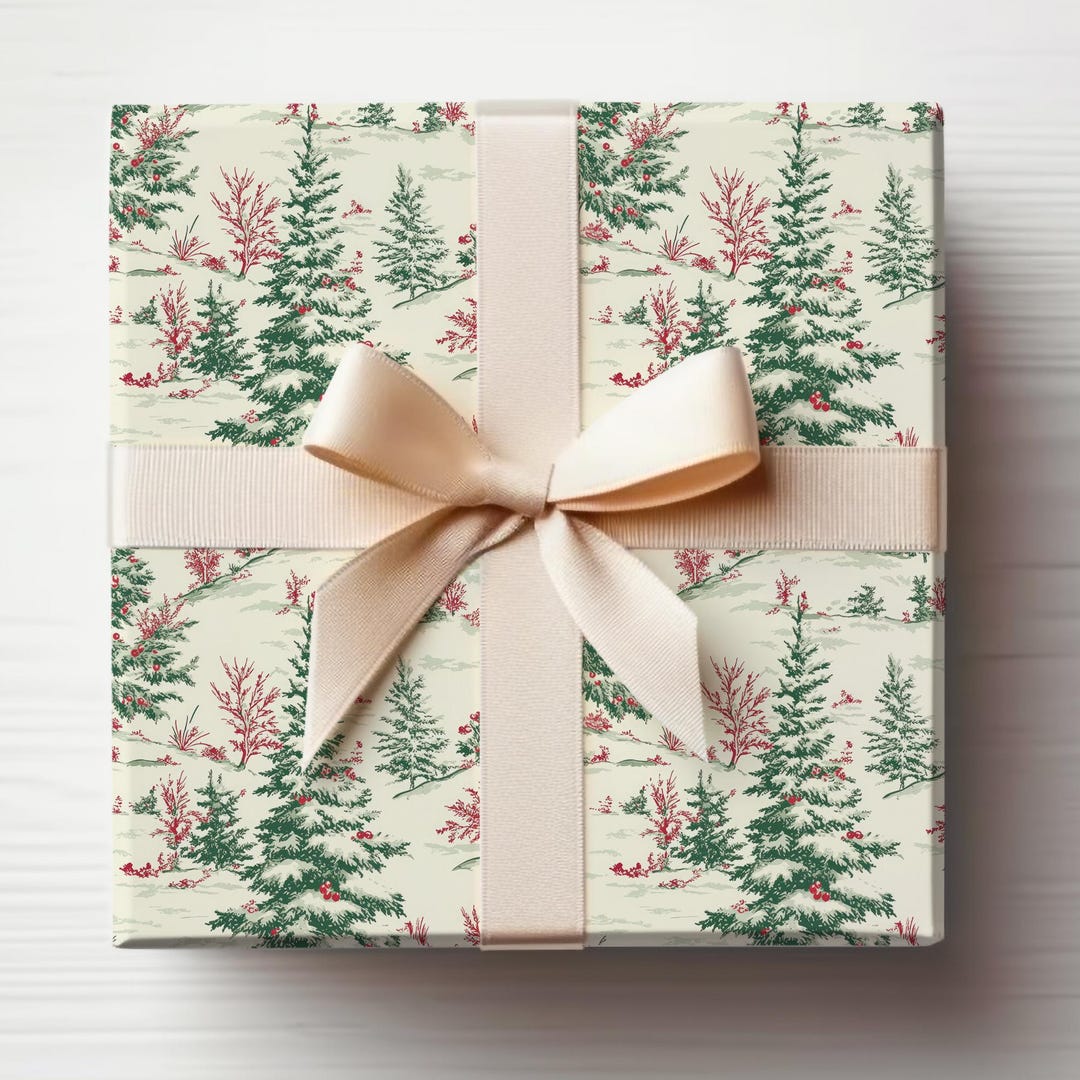 Ivory Christmas Wrapping Paper Antique Christmas Toile Gift Wrapping ...