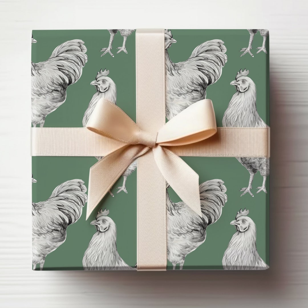 Green Chicken Wrapping Paper Roll Chickens, Vintage Chickens Wrapping ...