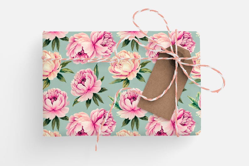 Peony Wrapping Paper Roll Watercolor Peonies Wrapping Paper Gift Wrap ...
