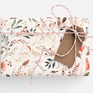 Boho Floral Wrapping Paper Boho Leaves Floral, Dainty Floral Gift ...