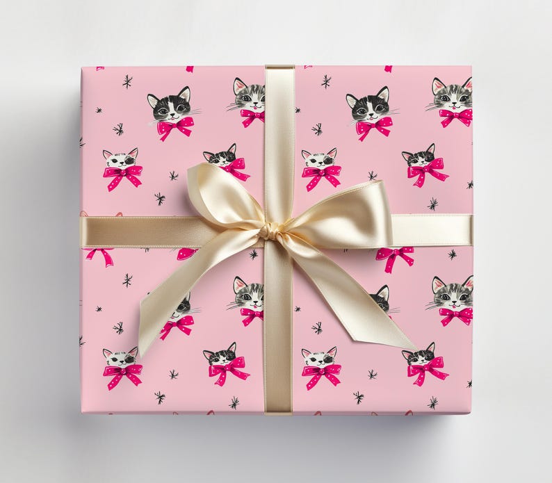 Kitten Wrapping Paper Cute Cat Wrapping Paper Roll, Pink Cats Gift ...