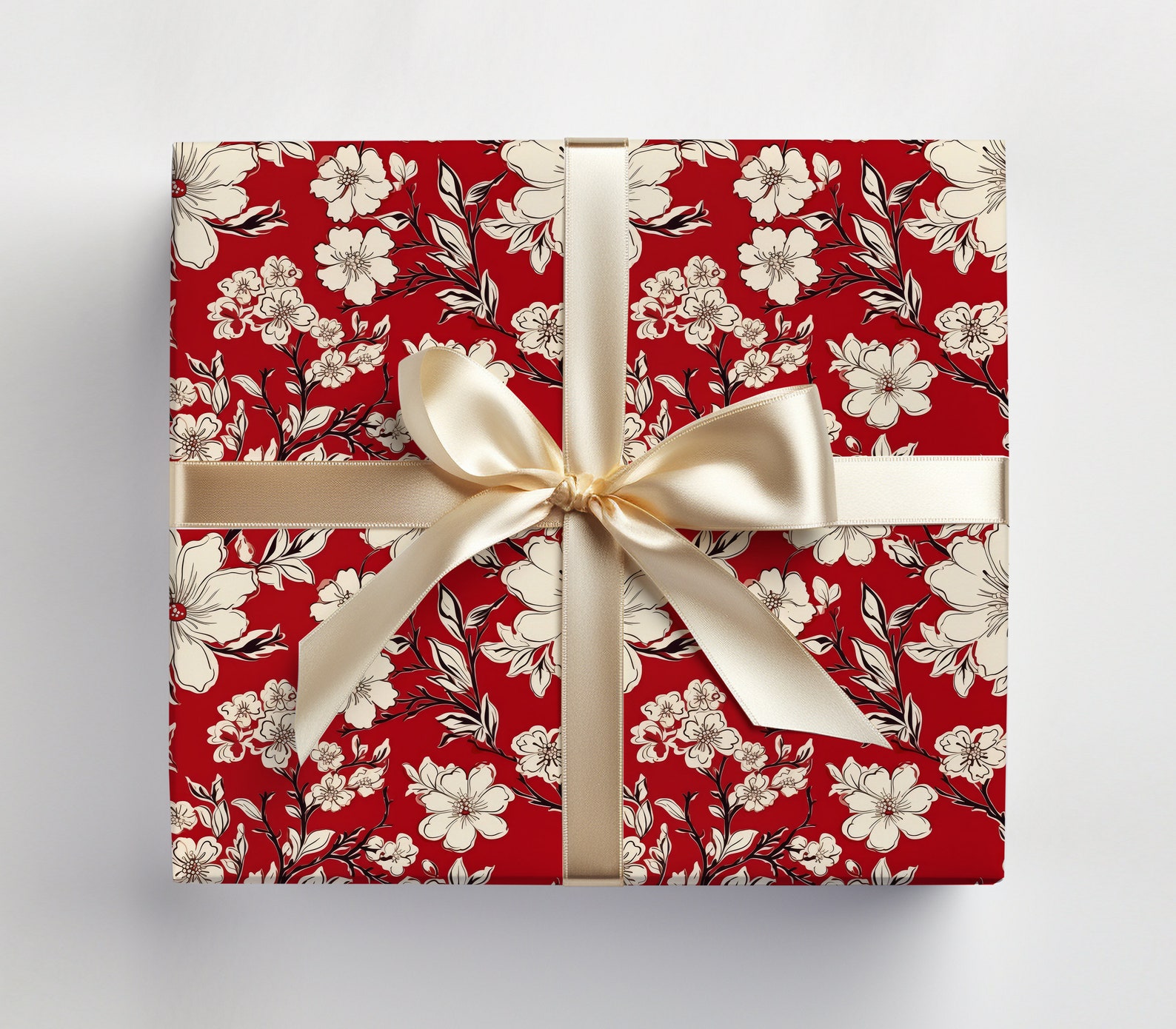 Red Floral Wrapping Paper Roll Red Christmas Wrapping Paper Red Floral ...