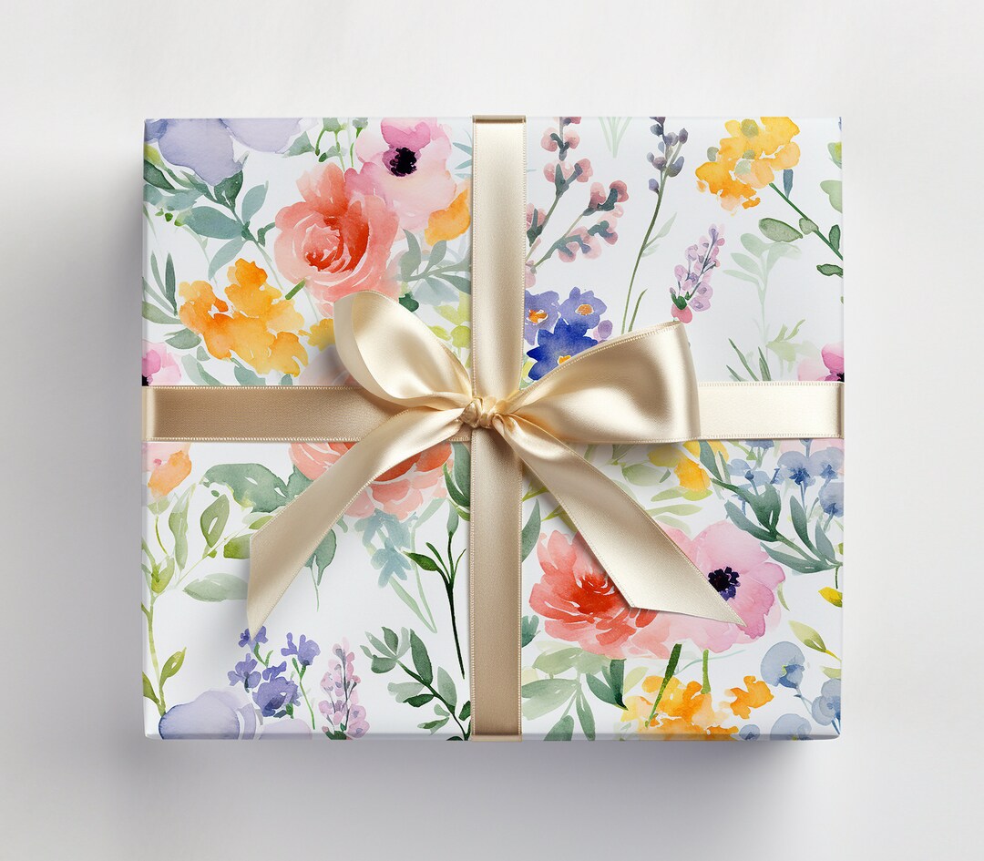 Trendy Watercolor Flowers Wrapping Paper Roll Spring Flowers Gift Wrap ...