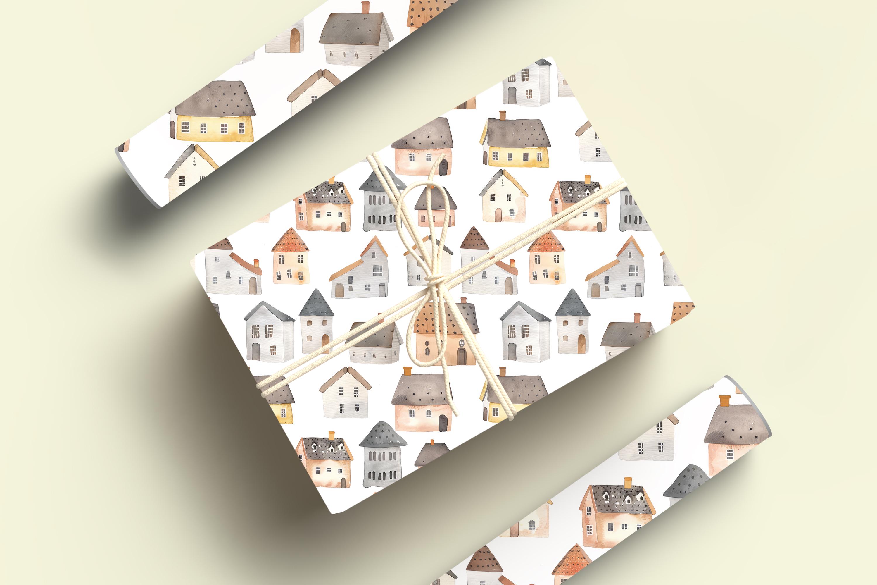Housewarming Gift Wrap Roll, Cute Wrapping Paper Houses Gift Wrapping ...