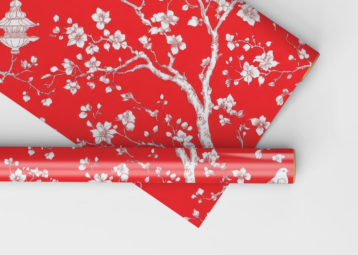 Japanese Wrapping Paper Roll Red Chinese Wrapping Paper Roll Oriental ...