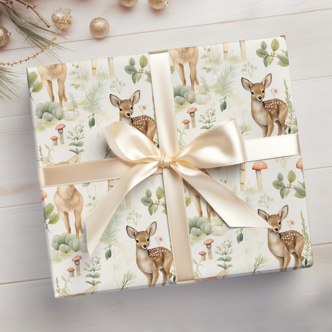 Cottagecore Deer Gift Wrap, Winter Deer Wrapping Paper Roll, Woodland ...