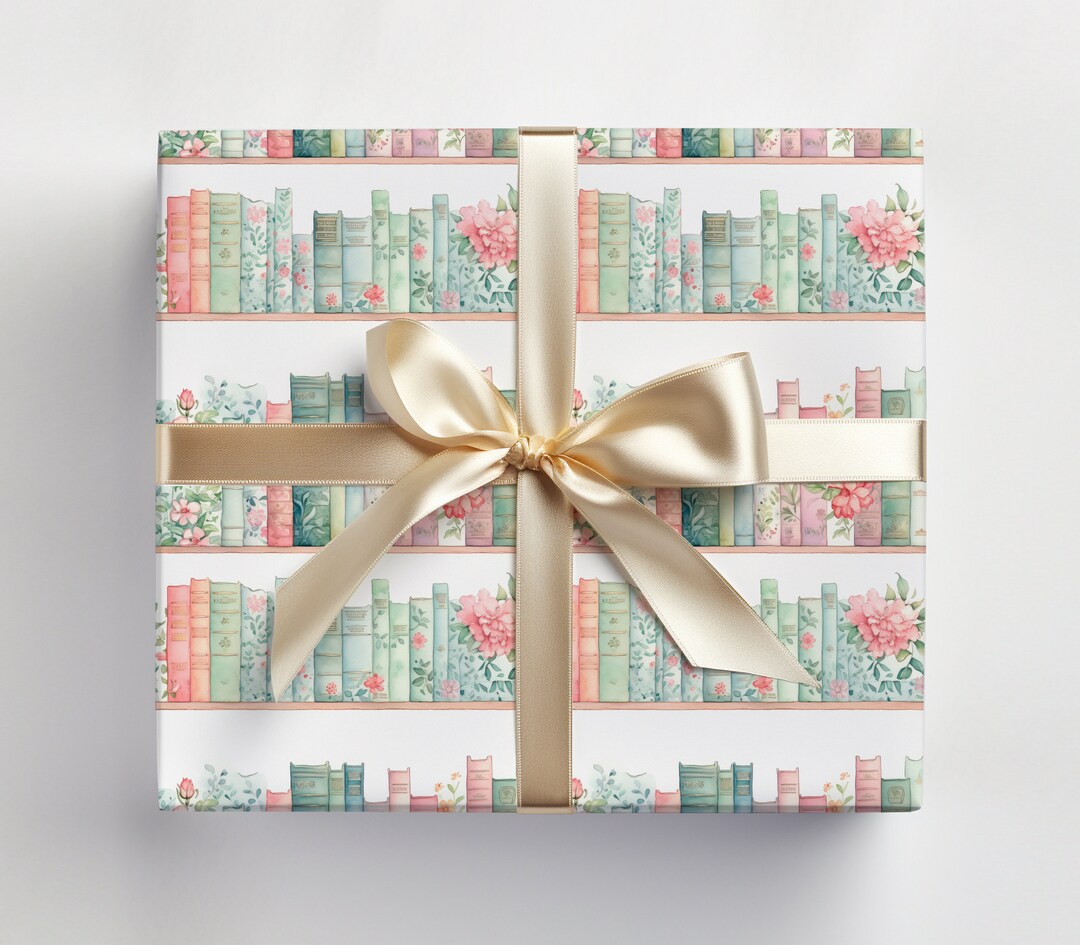 Bibliophile Gift Wrap, Books Wrapping Paper Roll, Pastel Books Gift ...