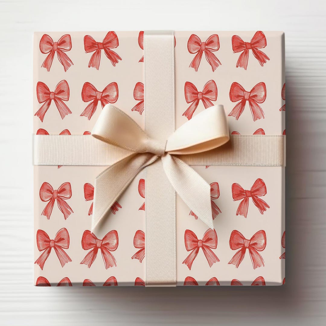 Red Bow Wrapping Paper Coquette Gift Wrapping Roll Red Watercolor Bows ...