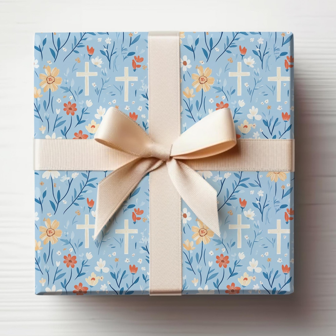 Boy Baptism Wrapping Paper Boys Christening Gift Wrap Roll Christian ...