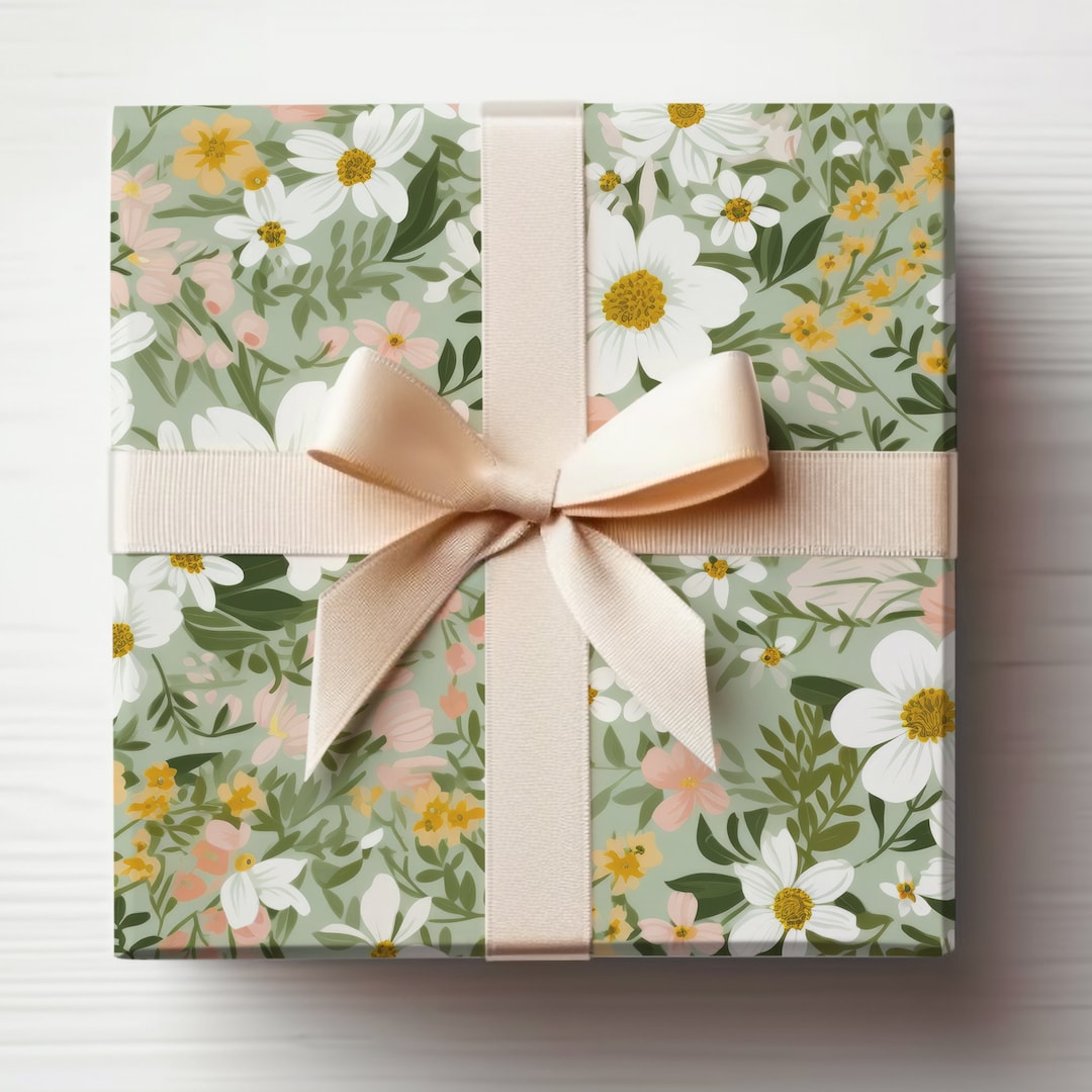 Sage Green Wrapping Paper Floral, Vintage Floral Gift Wrap, Ditsy ...