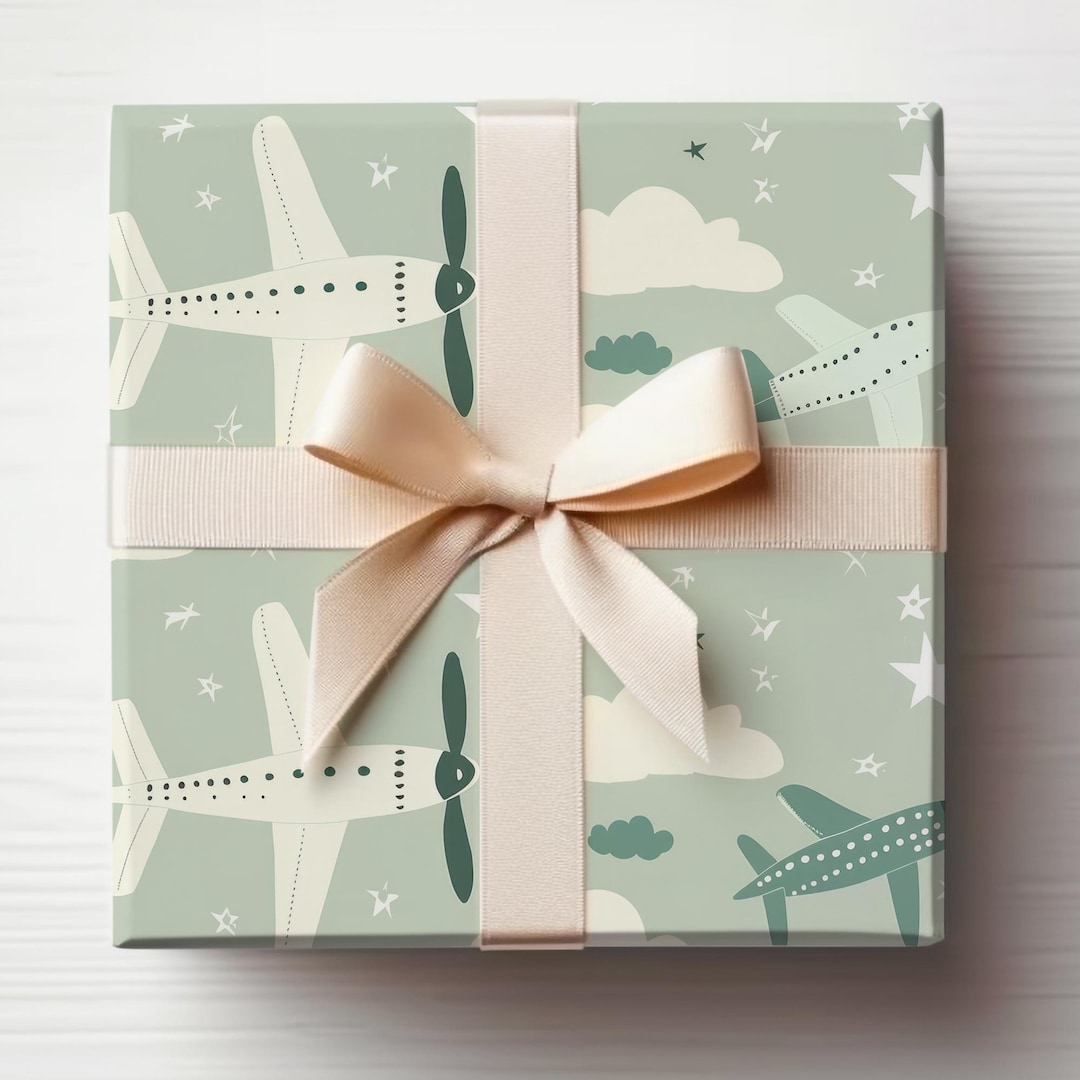 Airplane Baby Shower Gift Wrap, Airplane Wrapping Paper for Boys, Cute ...