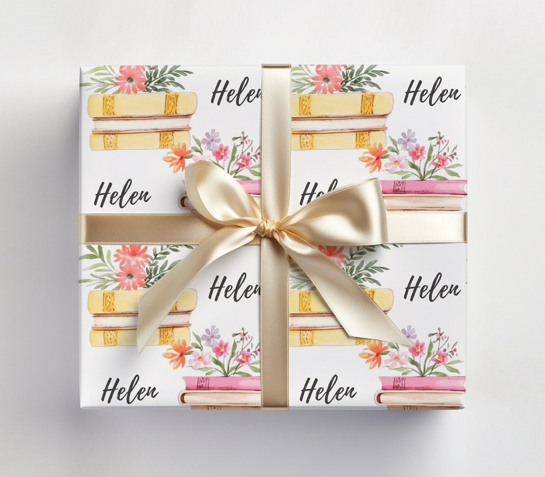 Customized Name Book Wrapping Paper With Books, Booklovers Wrapping ...
