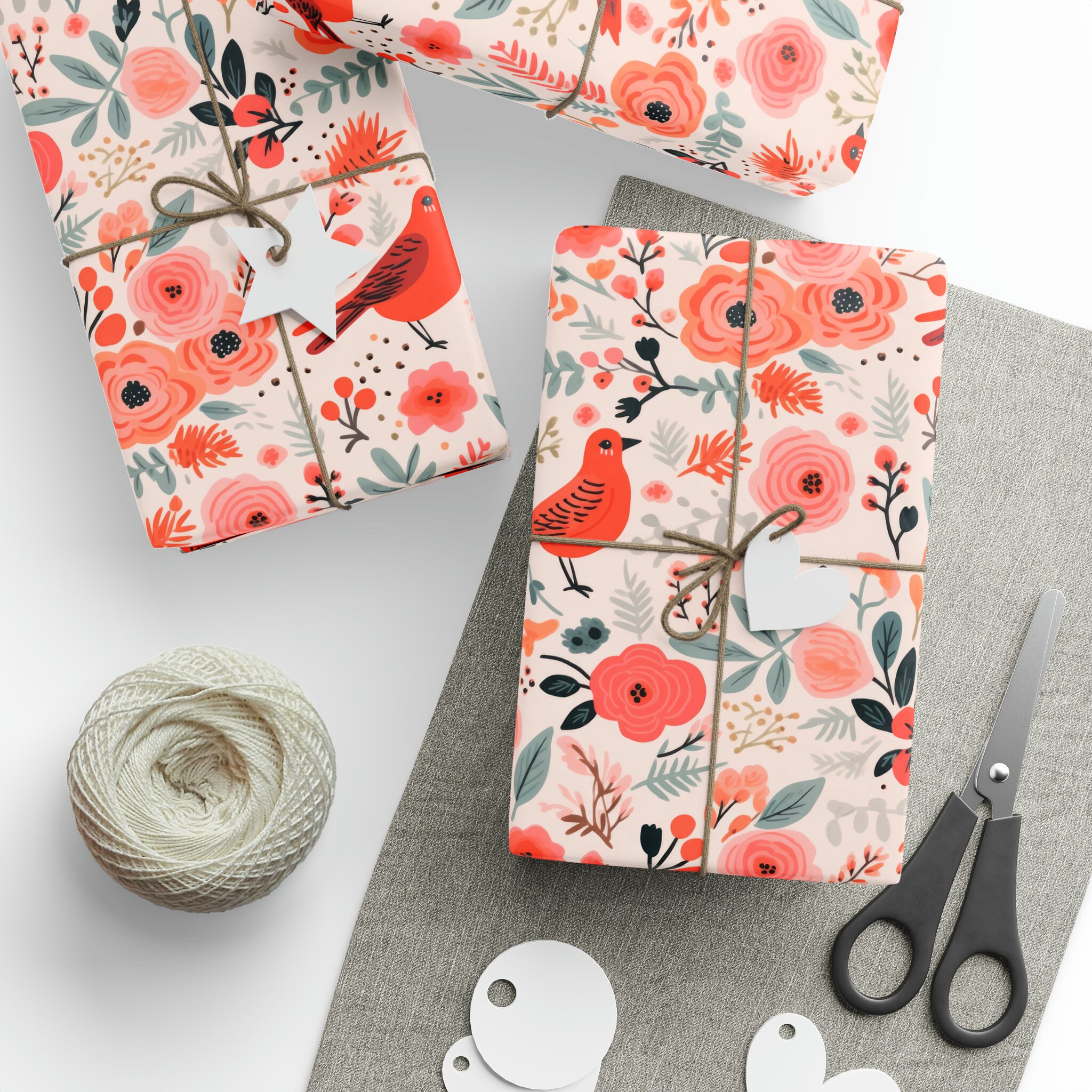 Red Bird Wrapping Paper Roll Bird Gift Wrapping, Cute Bird Wrapping ...