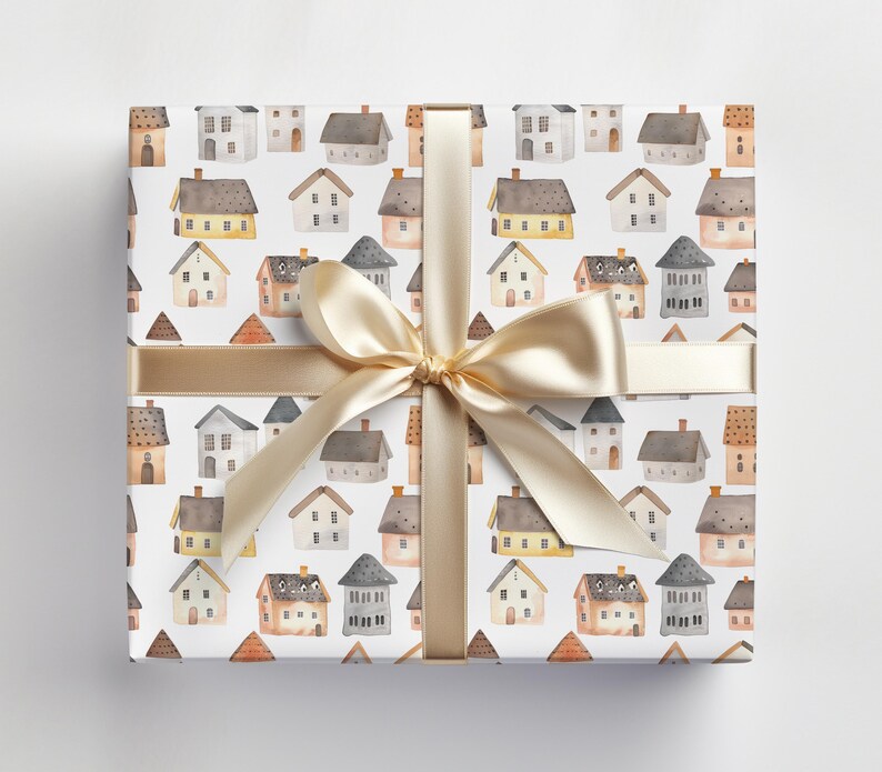 Housewarming Gift Wrap Roll, Cute Wrapping Paper Houses Gift Wrapping ...
