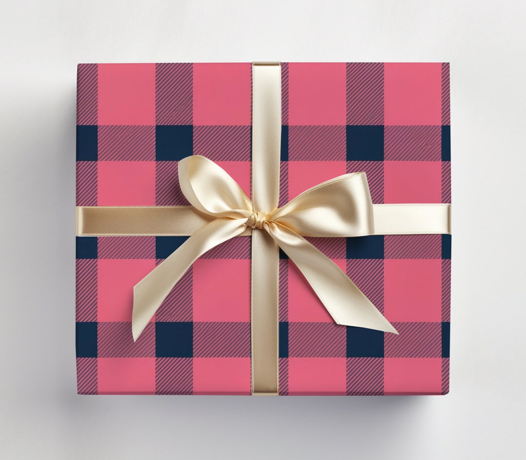 Pink Gingham Plaid Wrapping Paper Roll, Pink Plaid Wrapping Paper ...