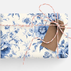 Victorian Wrapping Paper Roll, Blue Chinoiserie Wrapping Paper Blue ...