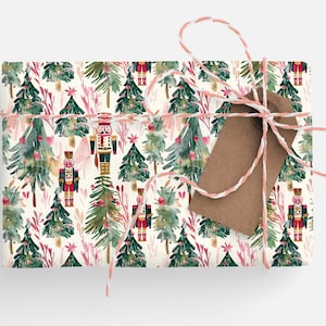 Nutcracker Wrapping Paper Modern Christmas Gift Wrap Roll, Watercolor ...
