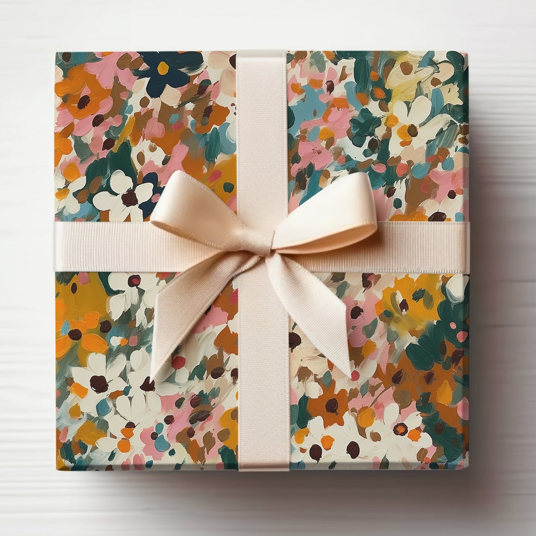 70s Floral Wrapping Paper 70s Flowers Gift Wrap Roll Modern Glower ...