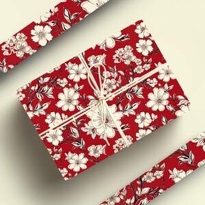 Red Floral Wrapping Paper Roll Red Christmas Wrapping Paper Red Floral ...