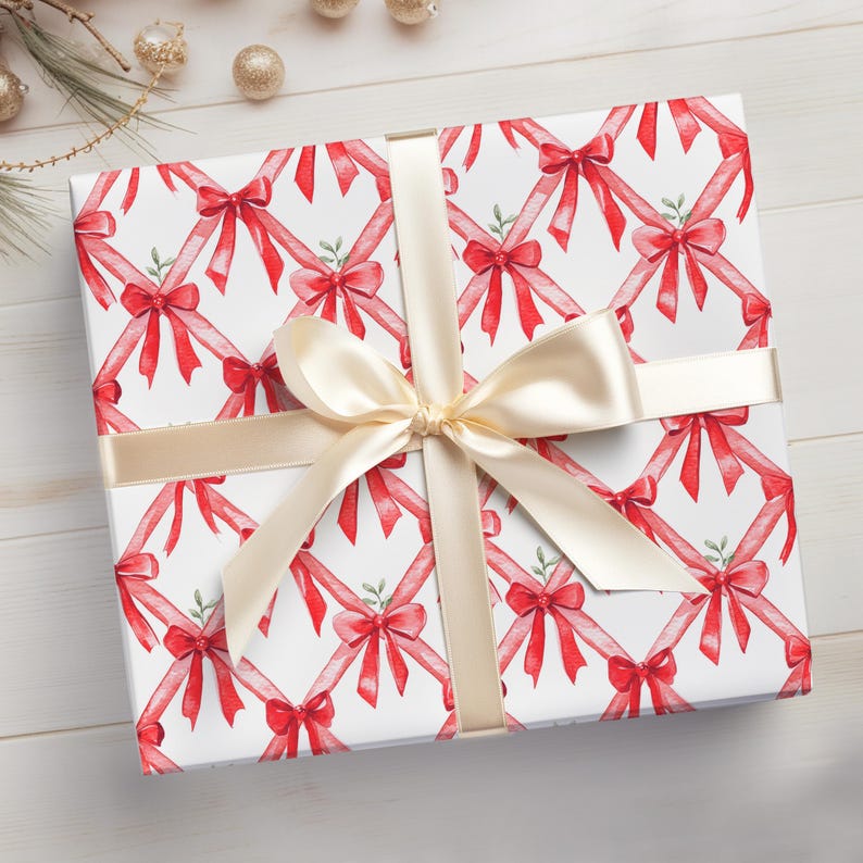 Coquette Wrapping Paper Christmas Red Bows Wrapping Paper Rolls ...