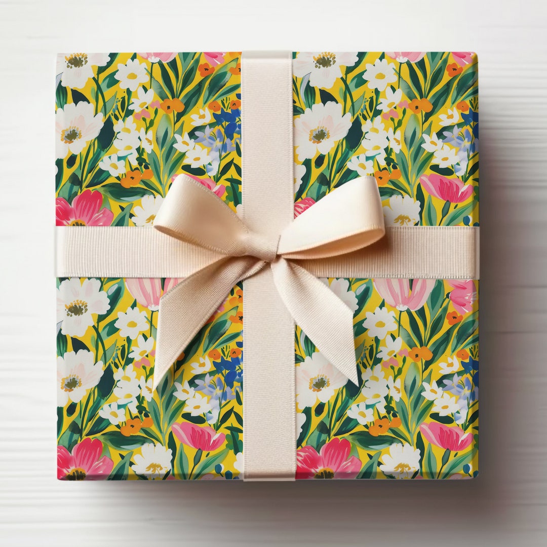 Yellow Floral Wrapping Paper Roll Baby Girl Shower Gift Wrap Roll ...