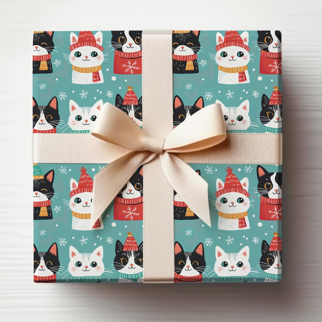 Christmas Cats Wrapping Paper Roll Quirky Cats Gift Wrap Roll, Xmas ...