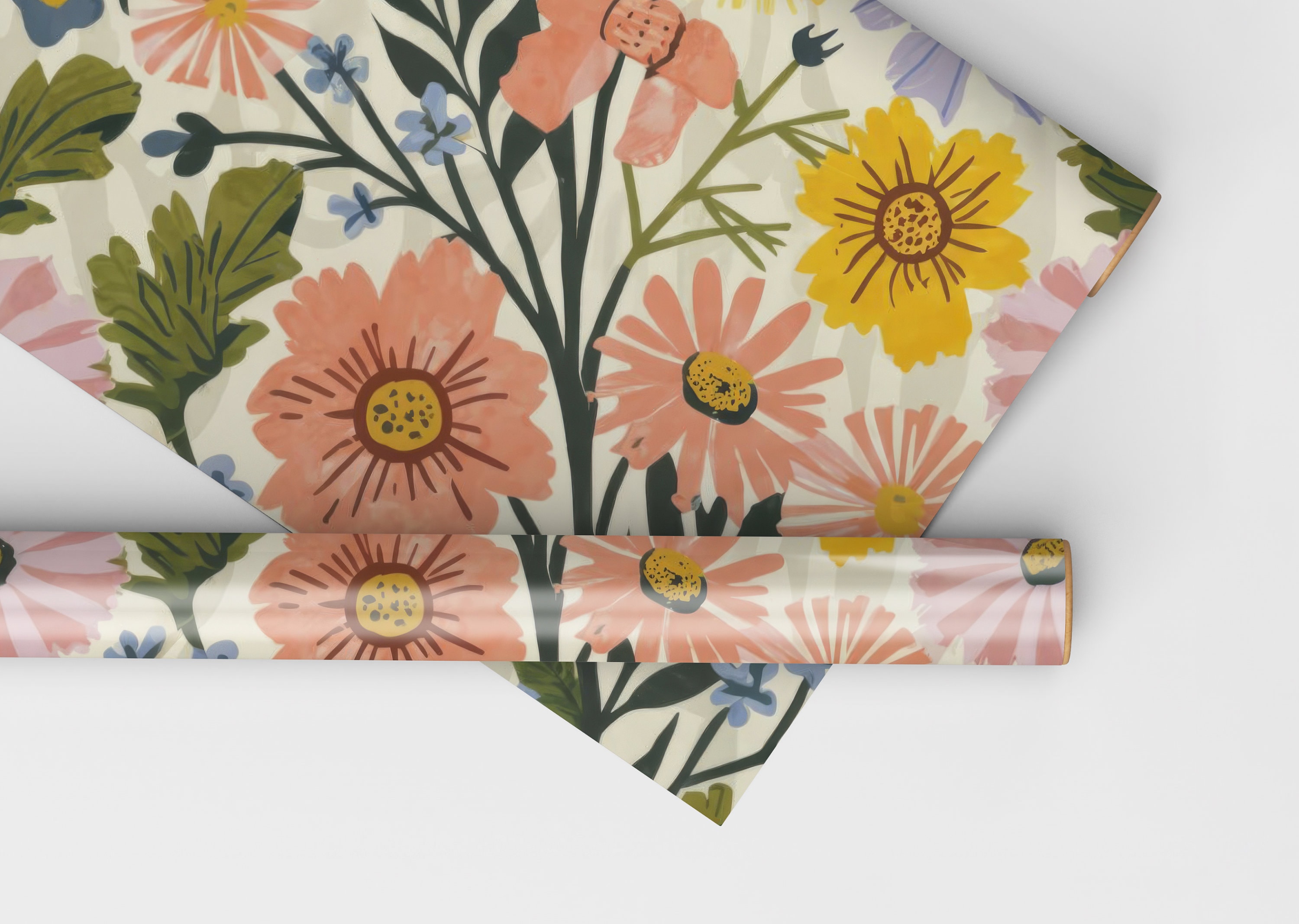 Girl Baby Shower Wrapping Paper Roll With Cute Flowers, Girl Birthday ...