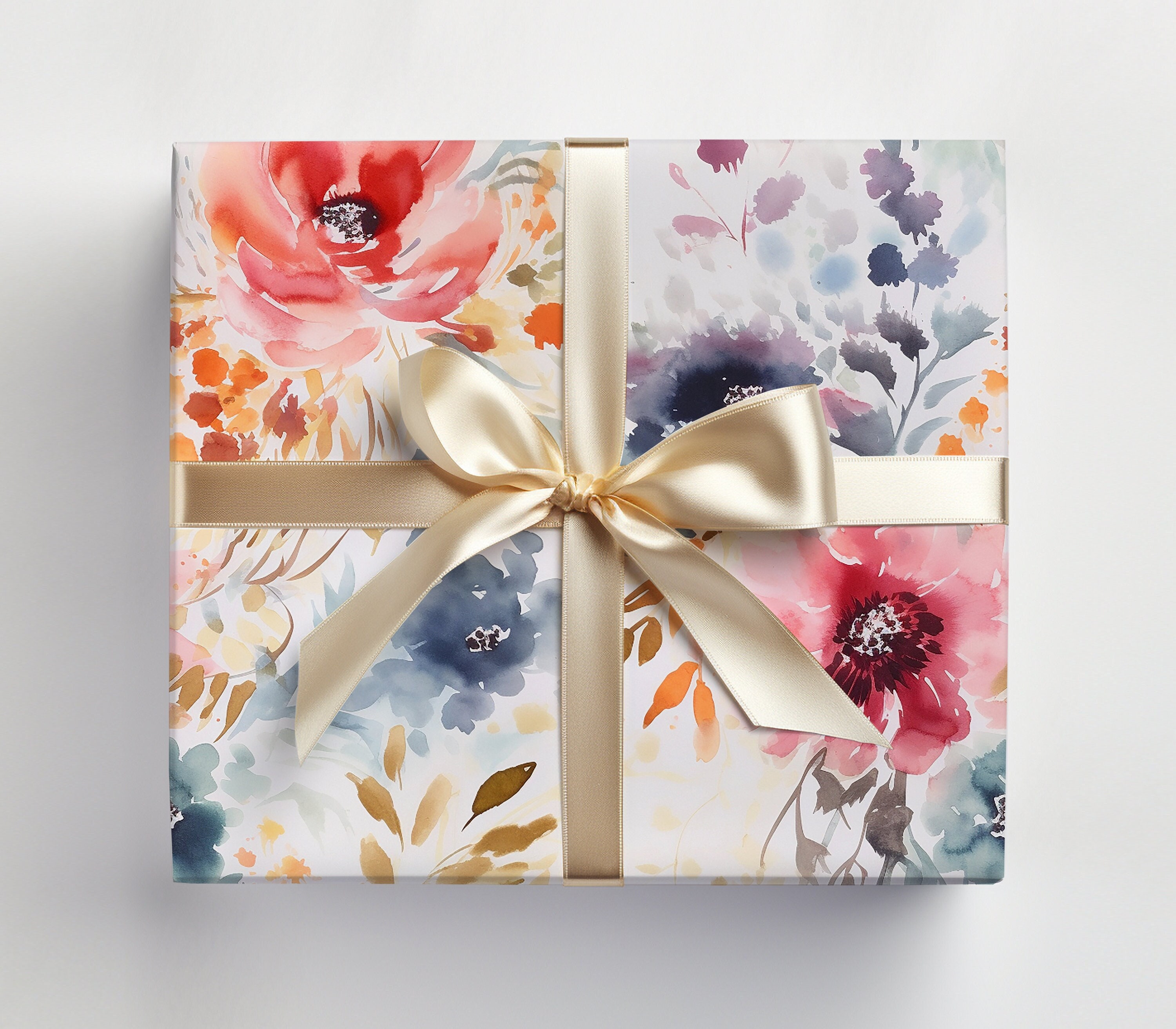 Watercolor Floral Wrapping Paper Roll, Spring Floral Wrapping Paper ...