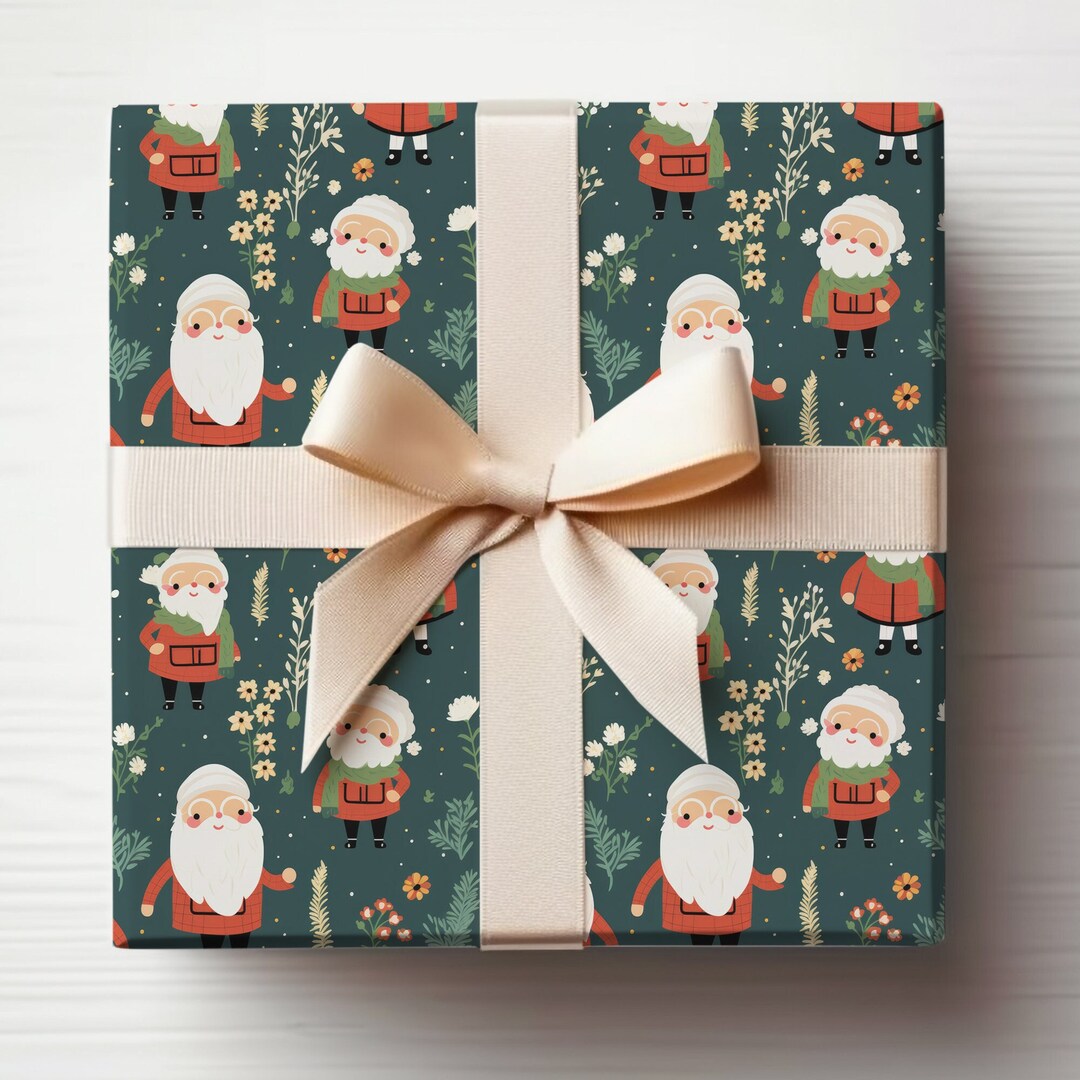 Black Santa Wrapping Paper Roll, Cute Santa Gift Wrap Roll, Modern ...