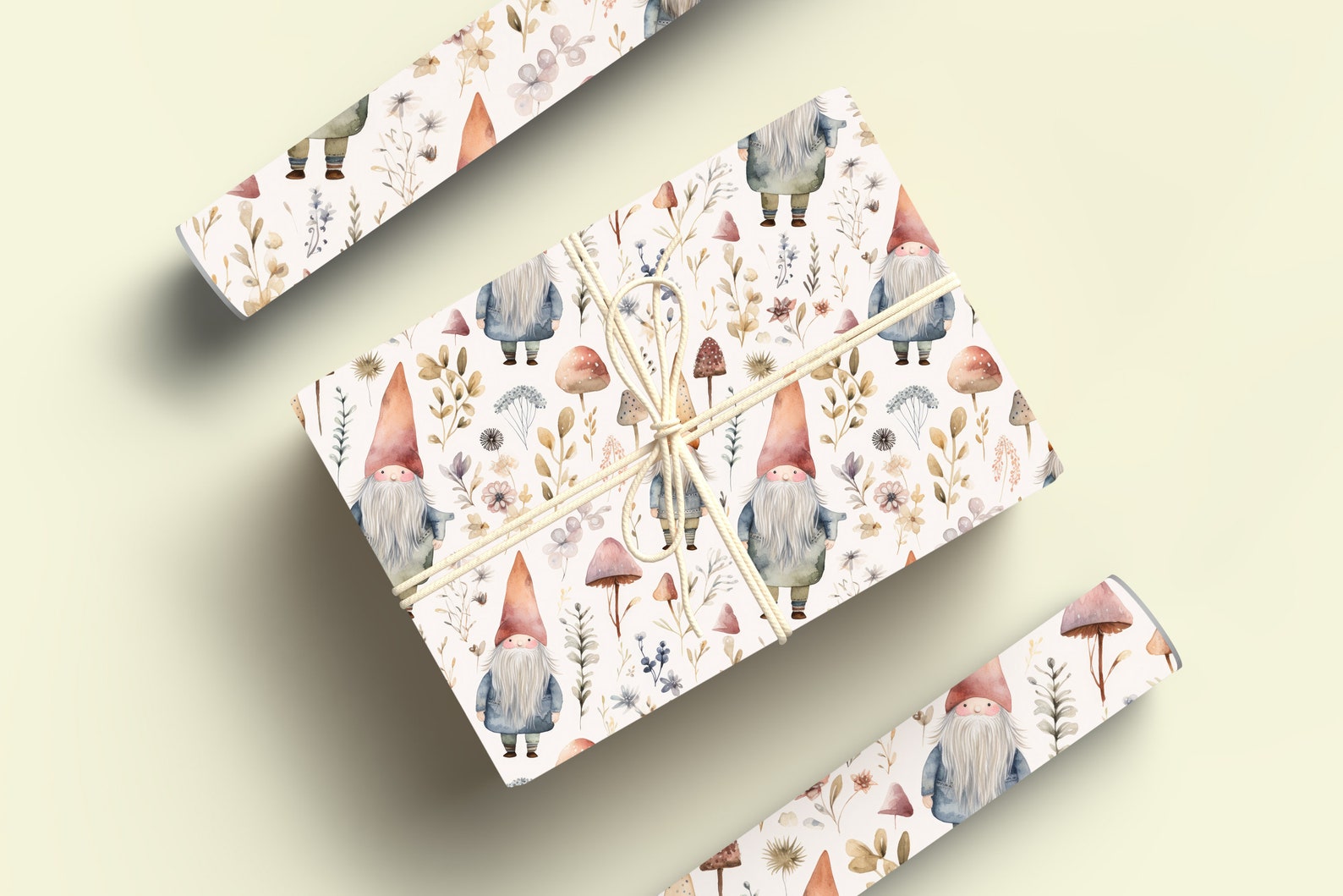 Watercolor Gnome Wrapping Paper, Cute Gnome Gift Wrap Roll, Boho Gnome ...