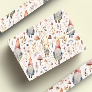Watercolor Gnome Wrapping Paper, Cute Gnome Gift Wrap Roll, Boho Gnome ...