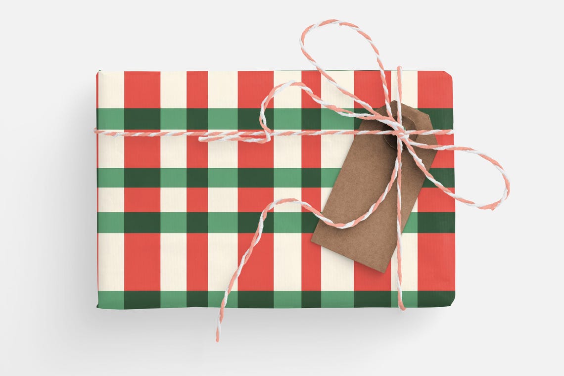 Red and Green Gingham Wrapping Paper Roll Christmas Plaid Wrapping ...