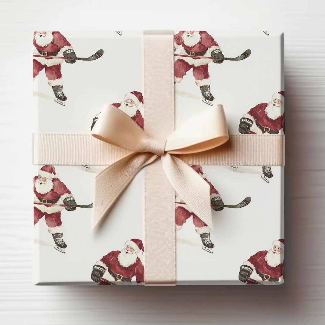 Hockey Wrapping Paper Roll Hockey Santa Wrapping Paper Hockey Christmas ...