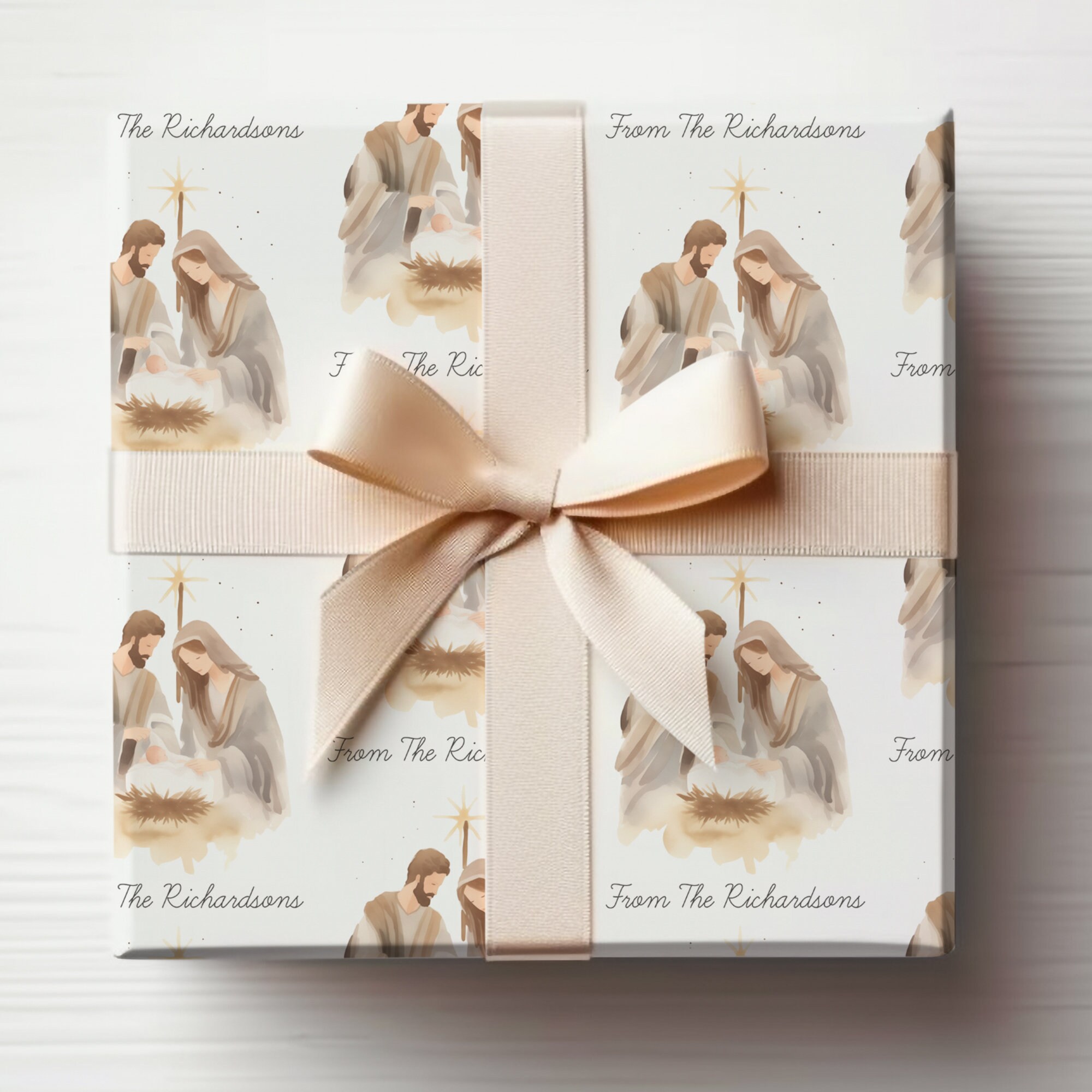 Nativity Wrapping Paper With Name Family Wrapping Paper Jesus Wrapping ...