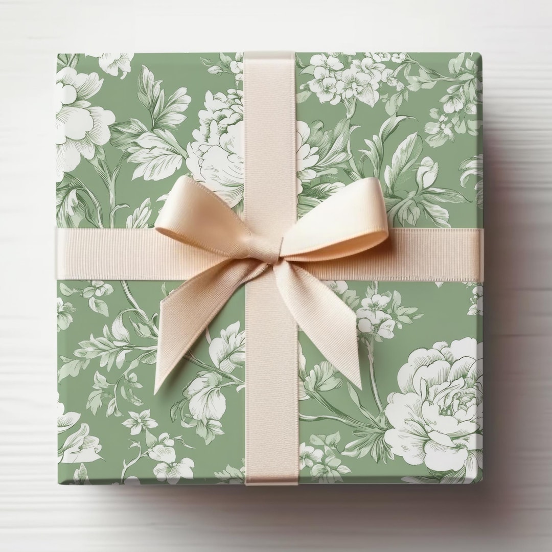 Sage Green Chinoiserie Wrapping Paper Roll Christmas Toile Wrapping ...