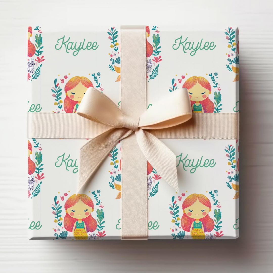 Mermaid Wrapping Paper Roll Cute Mermaid Gift Wrap With Name, Mermaid ...