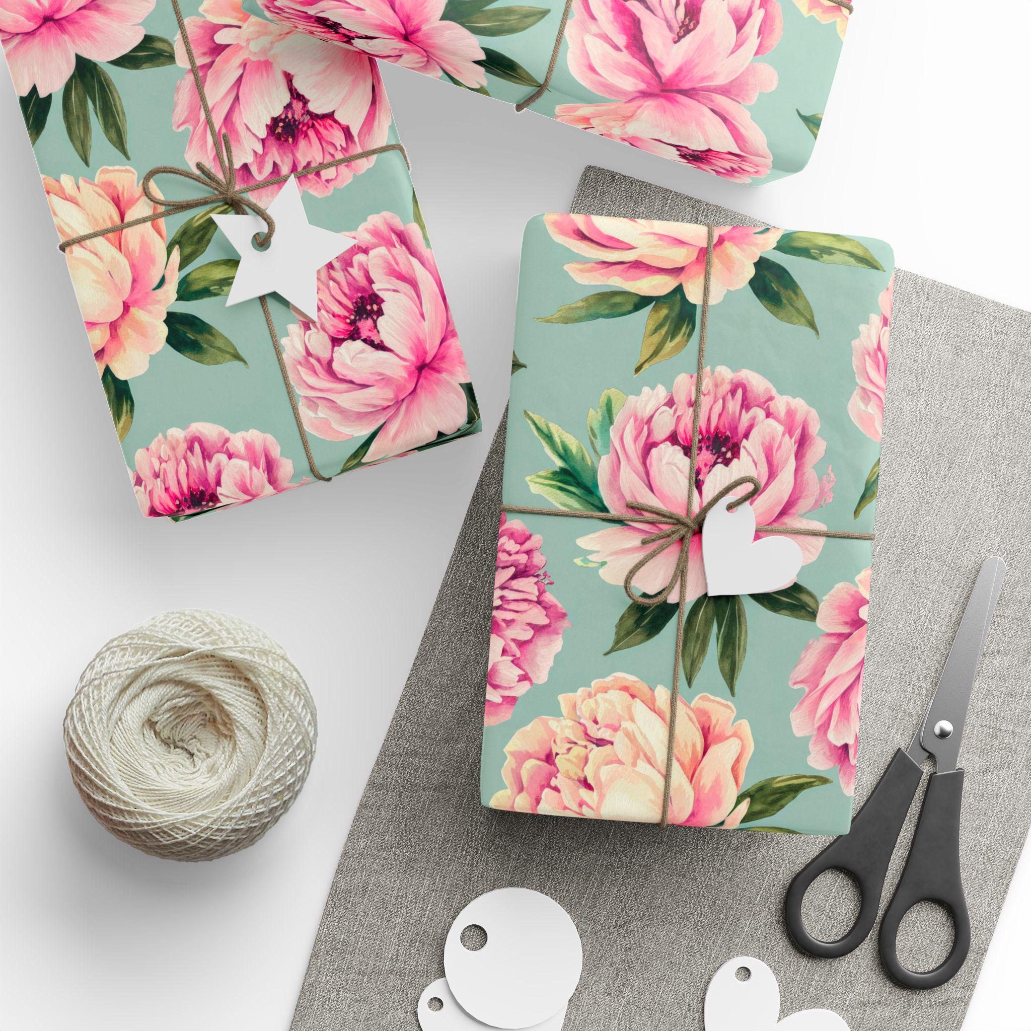 Peony Wrapping Paper Roll Watercolor Peonies Wrapping Paper Gift Wrap ...