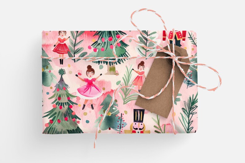 Pink Ballerina Nutcracker Wrapping Paper Christmas Ballerina Gift ...