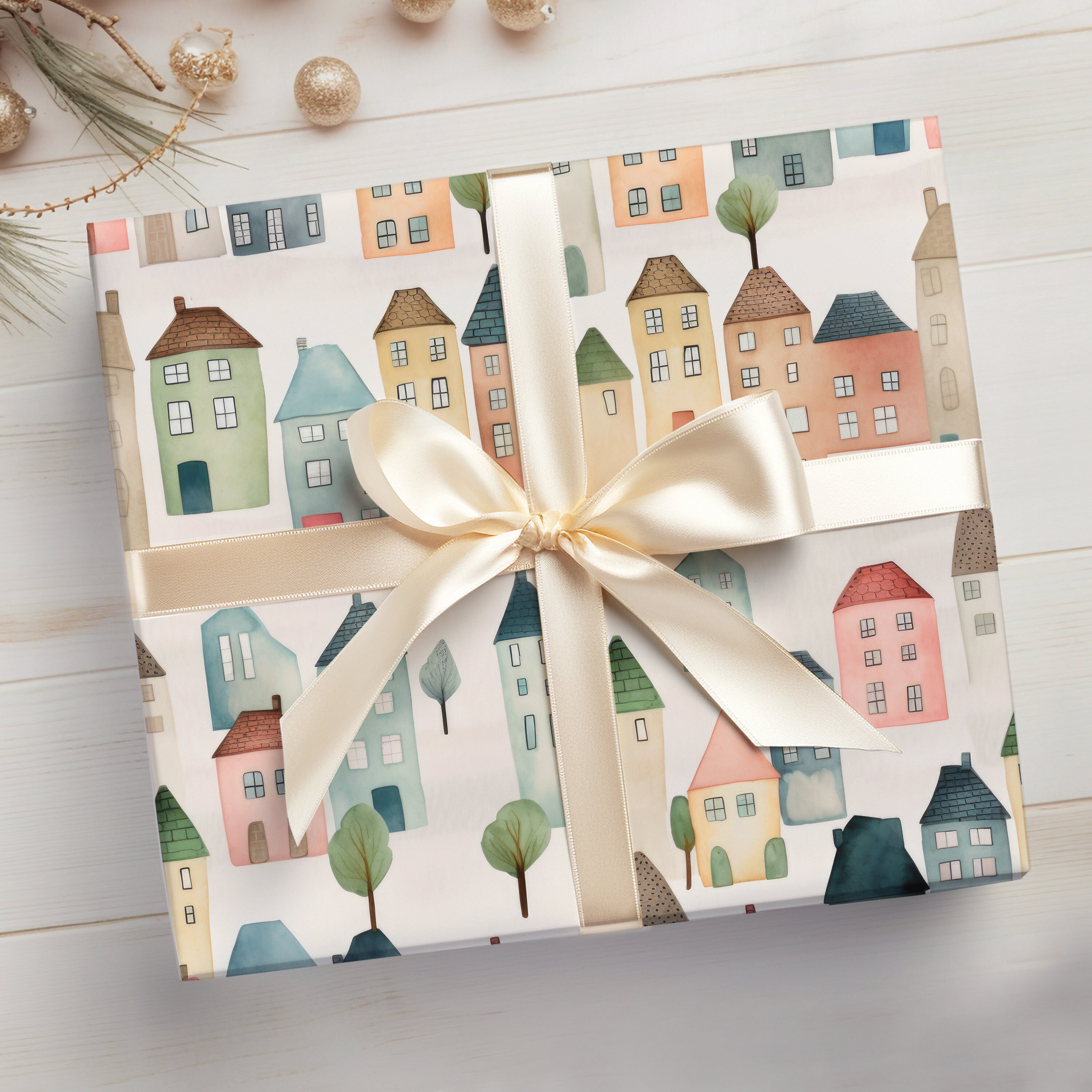 Housewarming Gift Wrap Roll Housewarming Wrapping Paper Roll, Houses ...