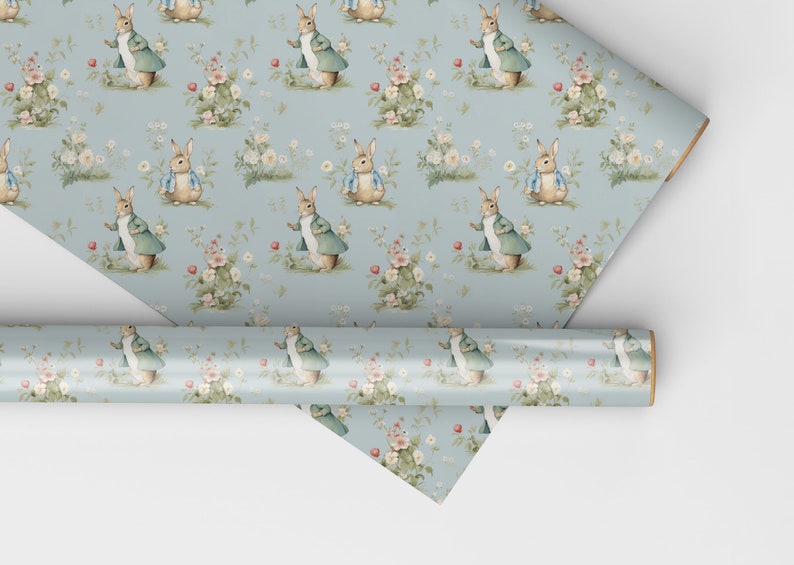 Vintage Rabbit Wrapping Paper, Rabbit Baby Shower Wrapping Paper Roll ...