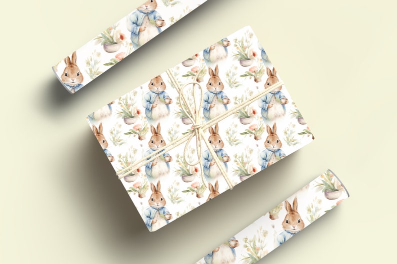 Vintage Rabbit Wrapping Paper Roll Vintage Rabbit Baby Shower Gift Wrap ...