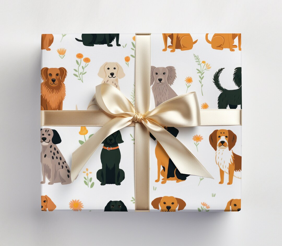 Cute Dogs Wrapping Paper Roll Dogs, Cute Dog Lover Wrapping Paper for ...