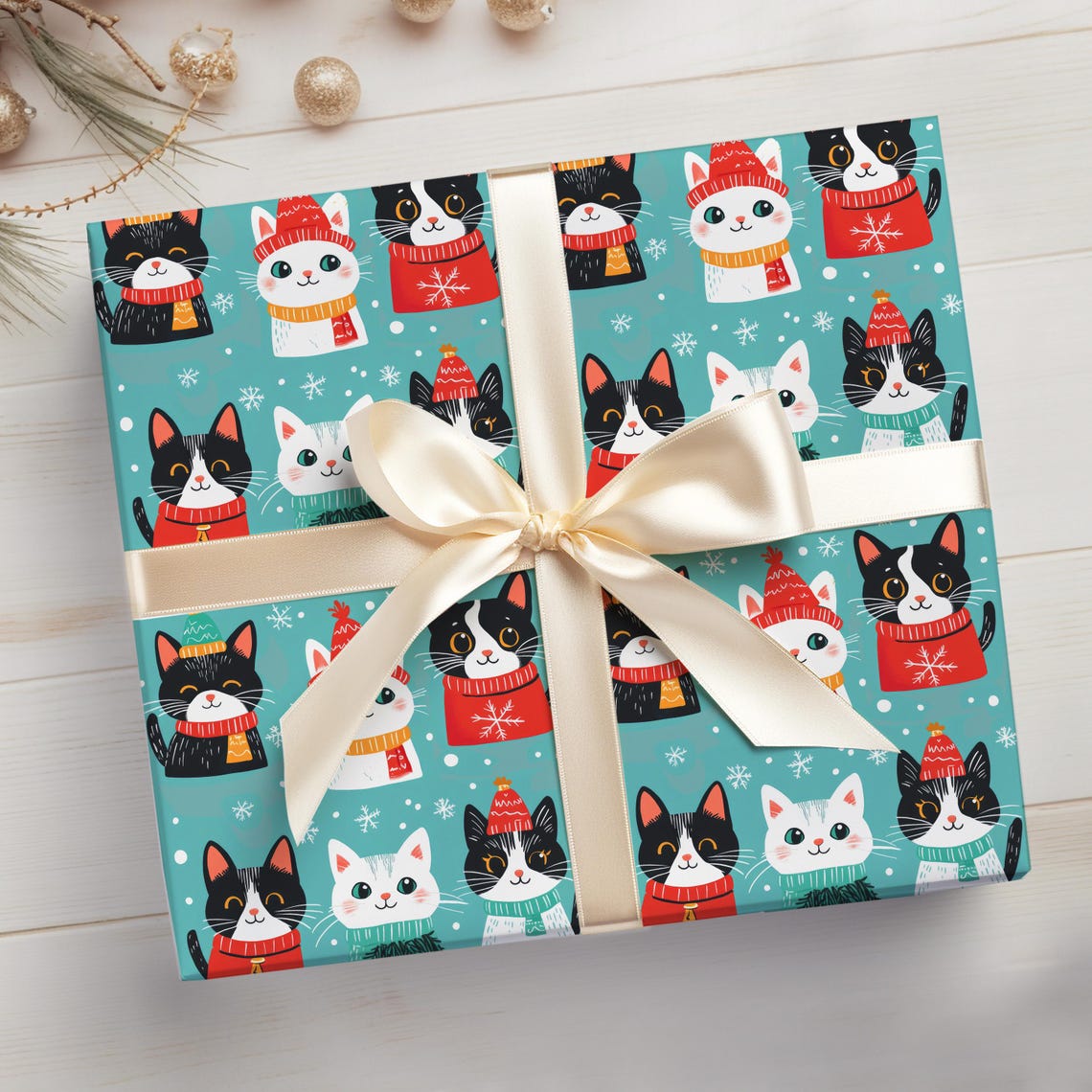 Christmas Cats Wrapping Paper Roll Quirky Cats Gift Wrap Roll, Xmas ...