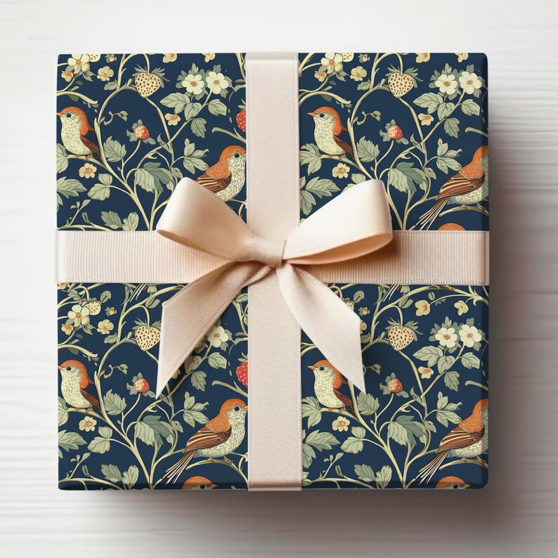 William Morris Strawberry Thief Wrapping Paper Roll Ornate Victorian ...