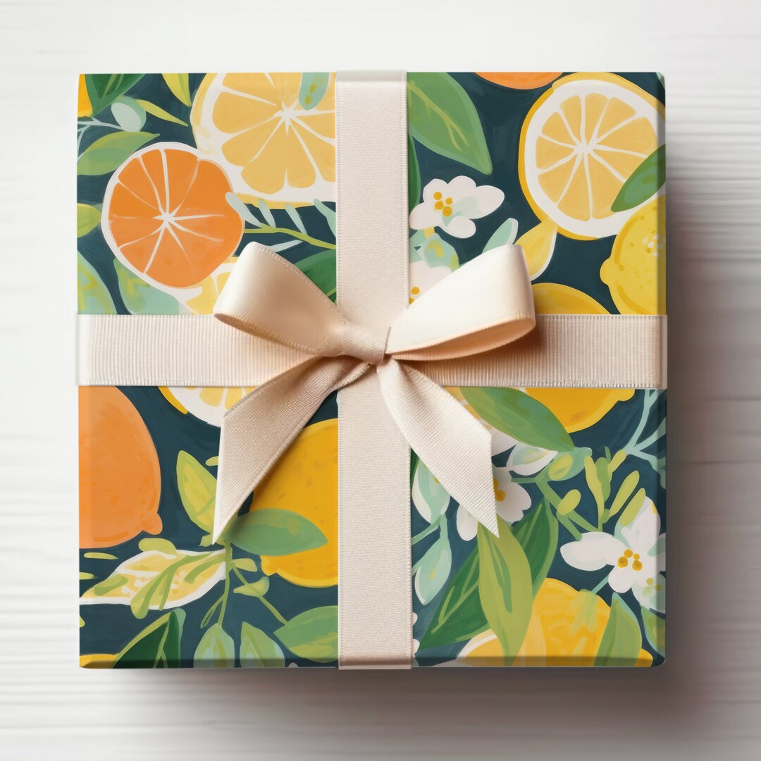 Modern Citrus Wrapping Paper Roll Navy Blue Oranges, Little Cutie Gift ...