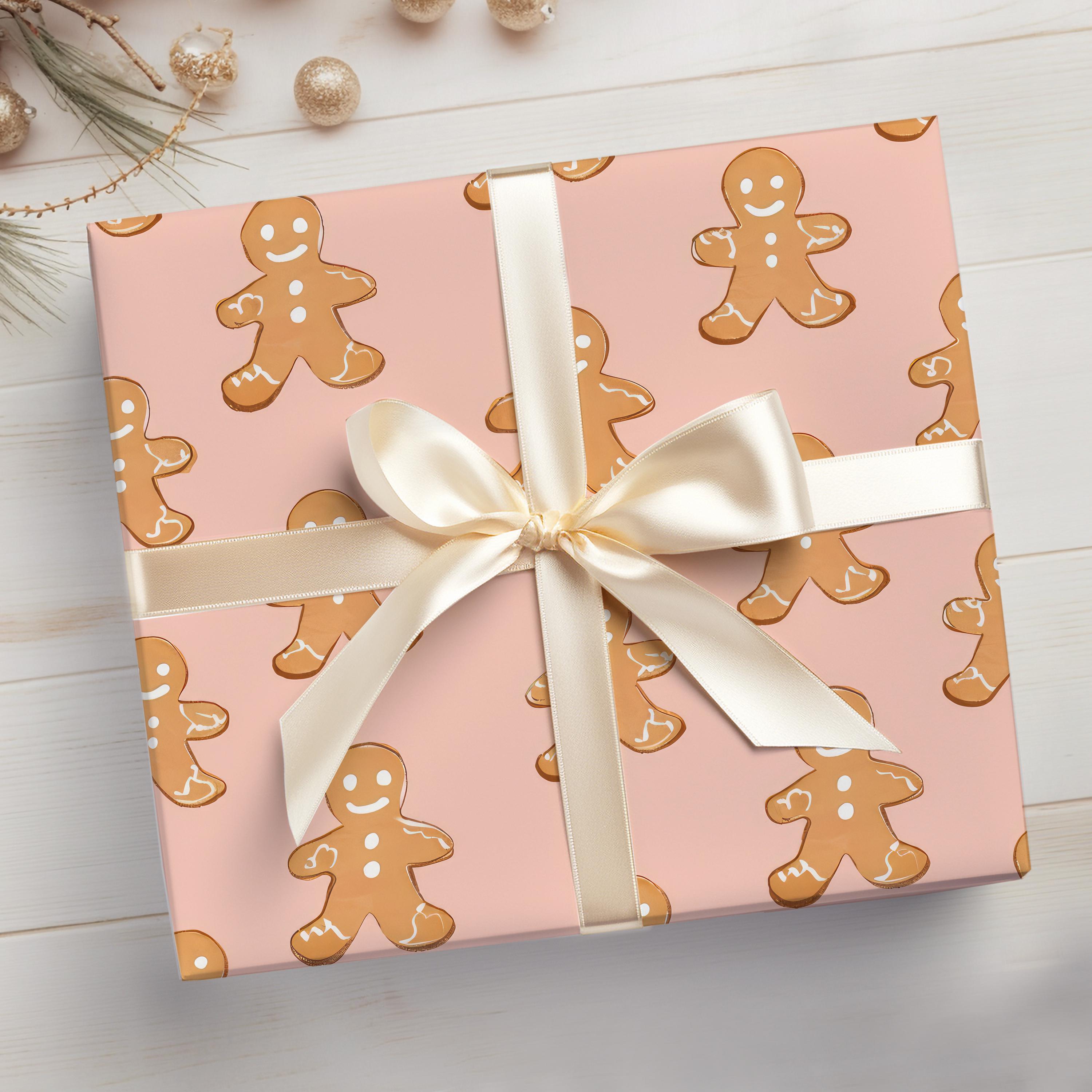 Gingerbread Man Wrapping Paper Pink Gingerbread Man Pink Christmas ...