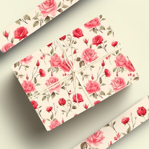 Red Roses Wrapping Paper Roll Red Rose Gift Wrap Roll, English Roses ...